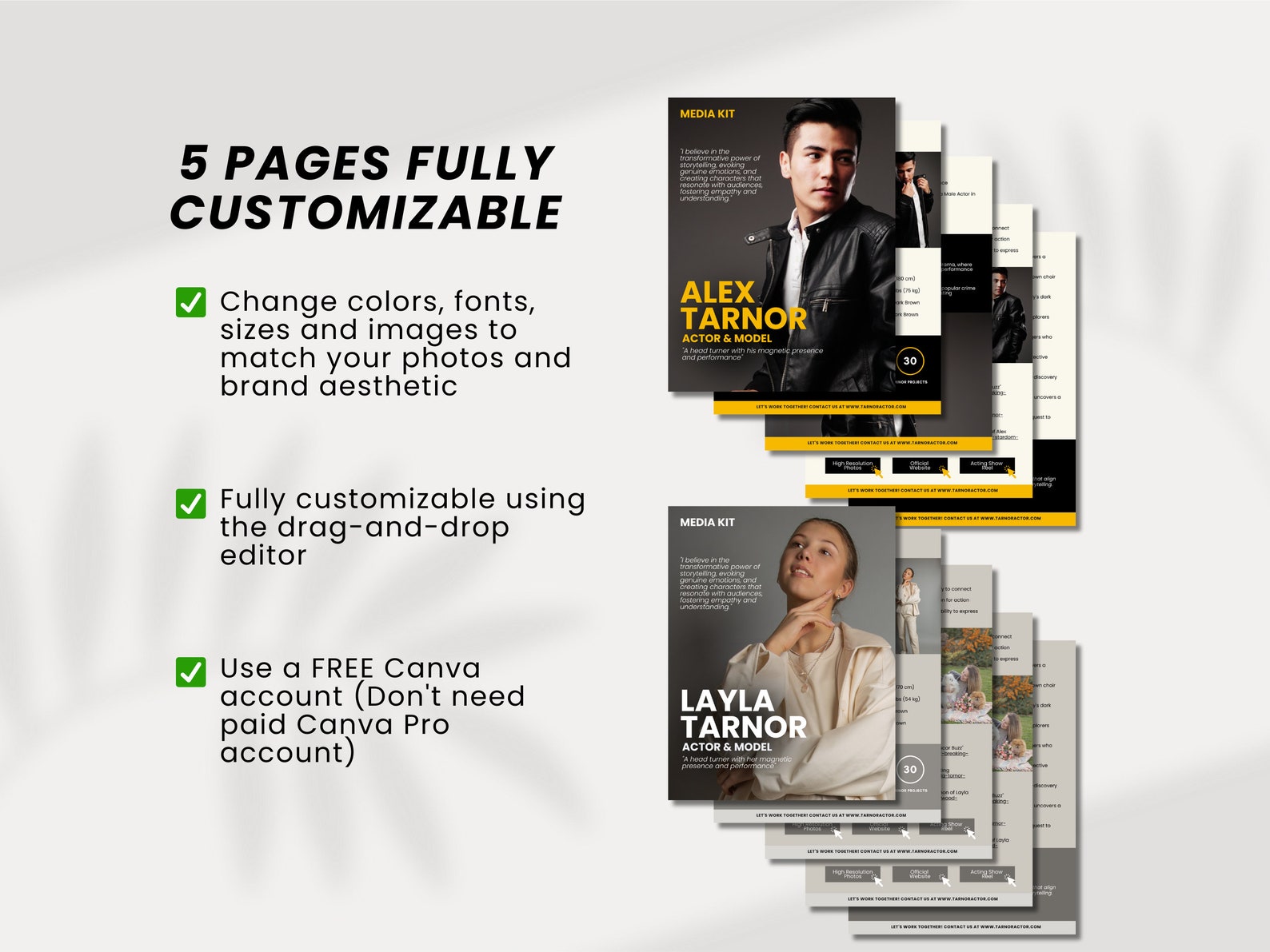 5-page Actor Media Kit Canva Template Actor Press Kit EPK for Actors ...