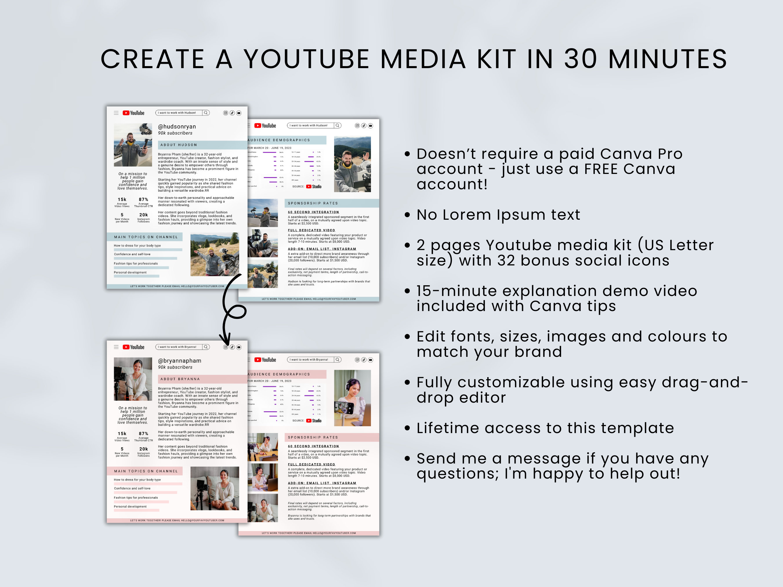 Youtube Media Kit Canva Template Youtuber Press Kit Youtube Channel ...