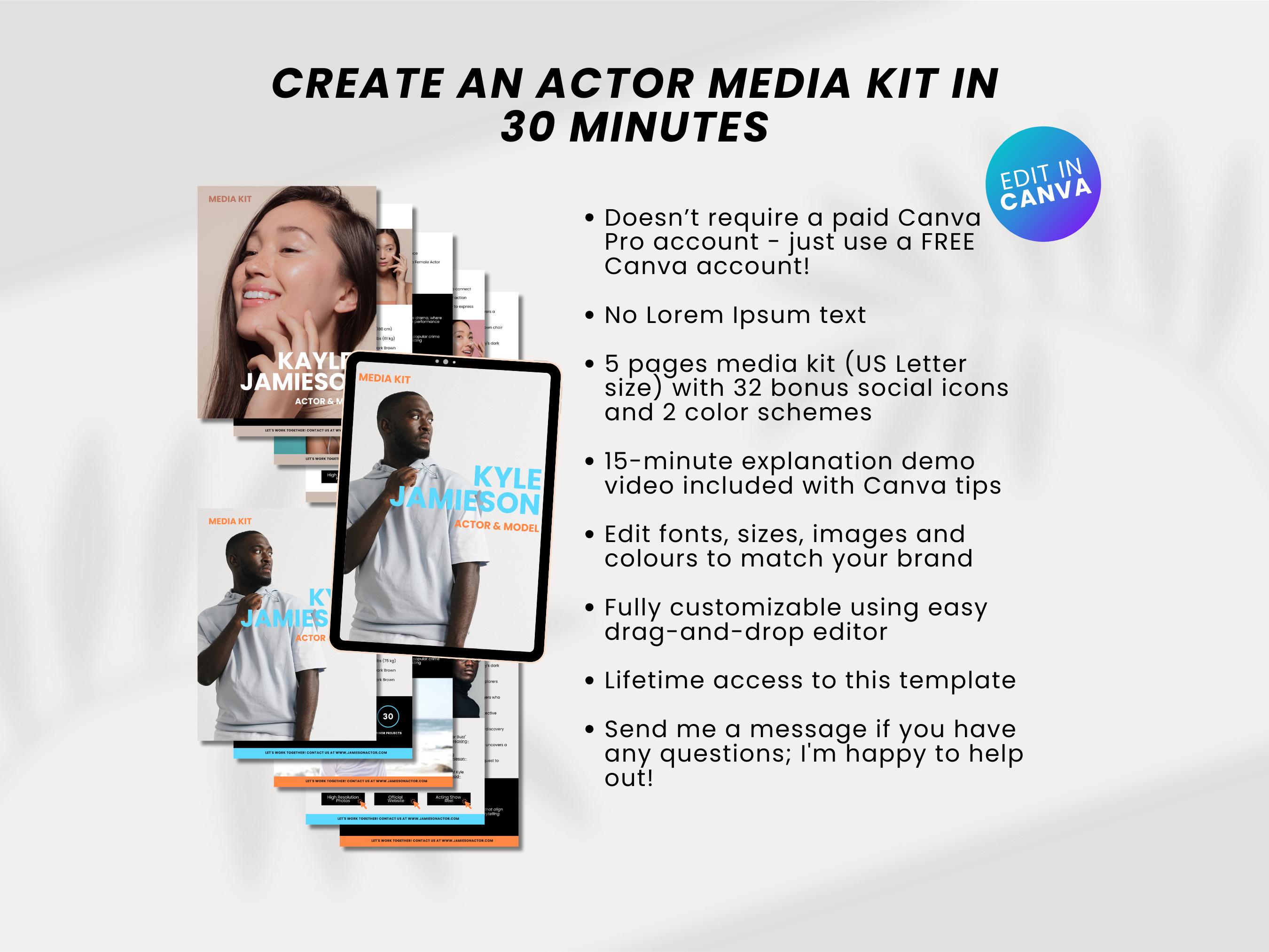 5-page Actor Media Kit Canva Template Actor Press Kit EPK for Actors ...