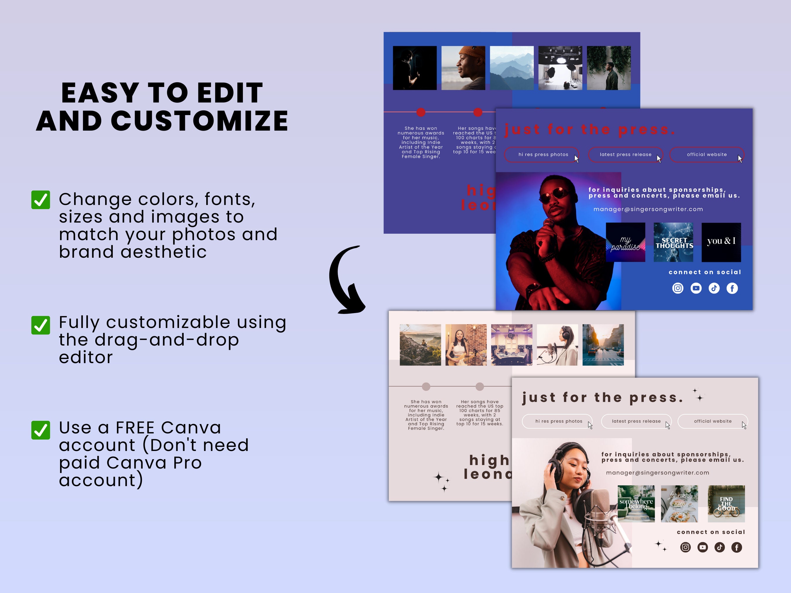 8 Page Music Electronic Press Kit, EPK for Musicians, Artist Media Kit ...