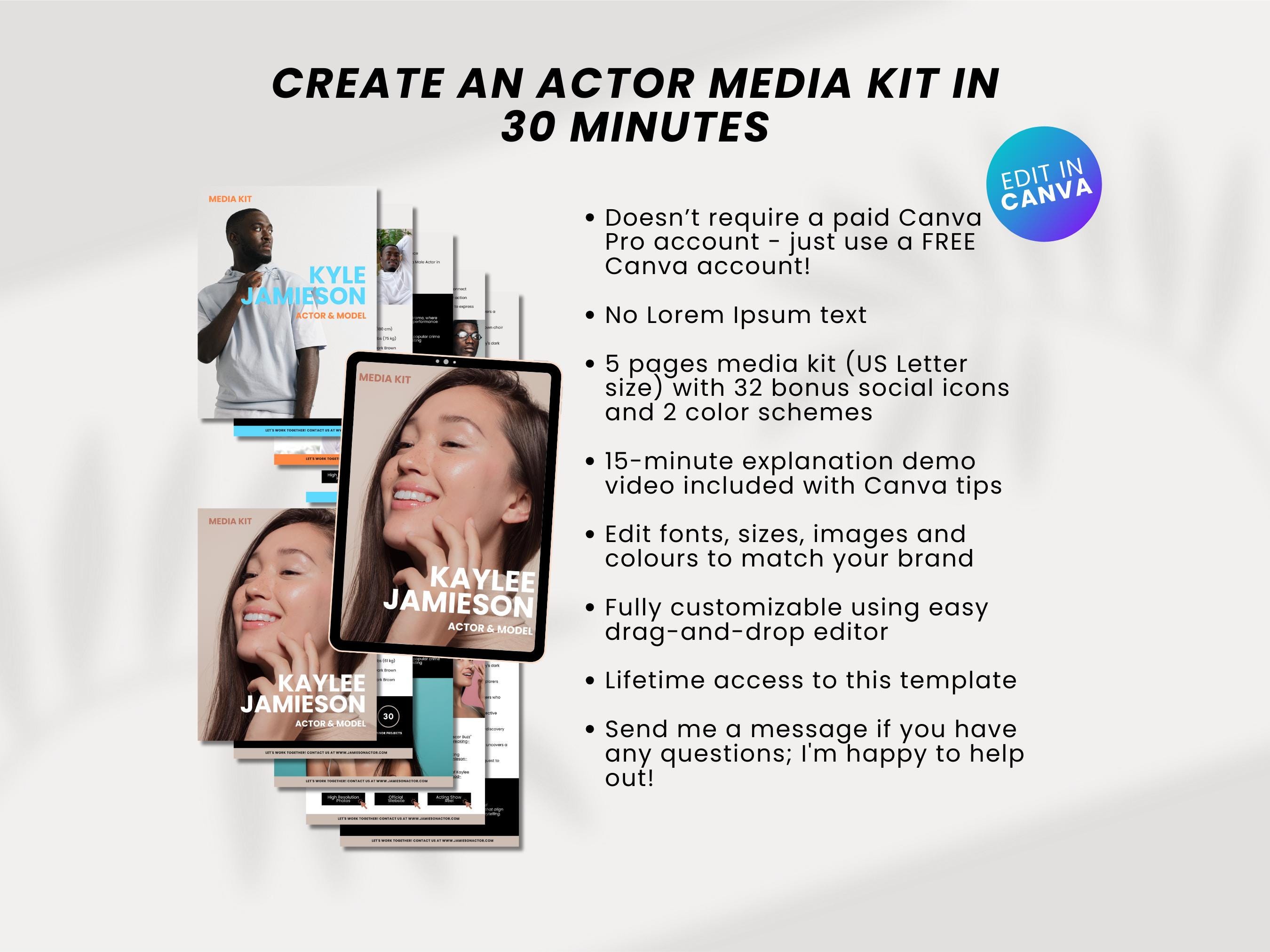 5-page Actor Media Kit Canva Template Actor Press Kit EPK for Actors ...