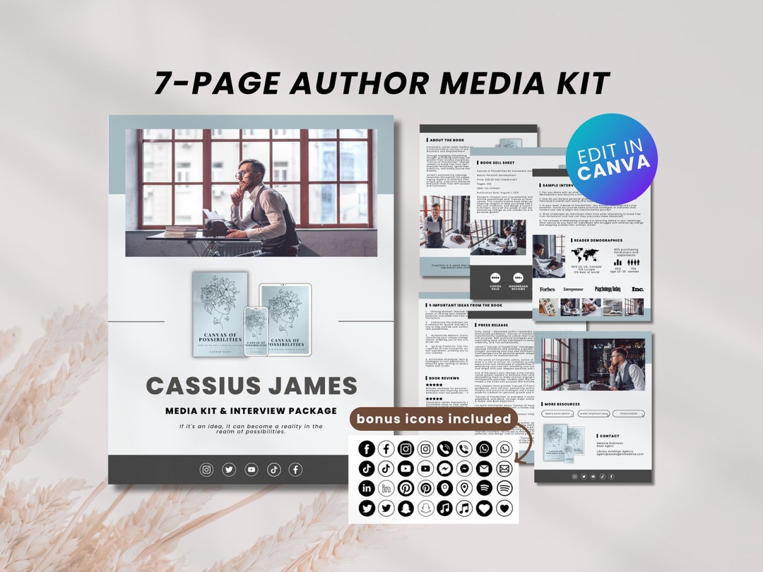 7-page Author Press Kit Canva Template, Author Media Kit, Book ...
