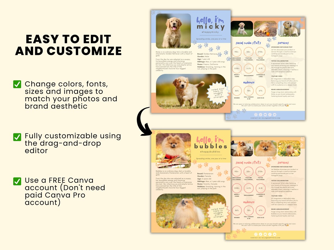 Pet Influencer Media Kit Canva Template Dogfluencer Pet Media Kit Rate ...