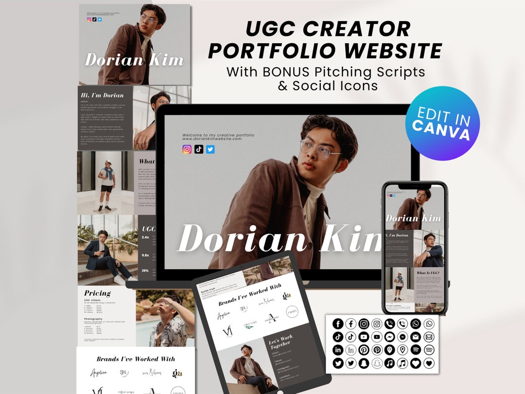 11 Page Men's UGC Portfolio Canva Website Template User-generated ...