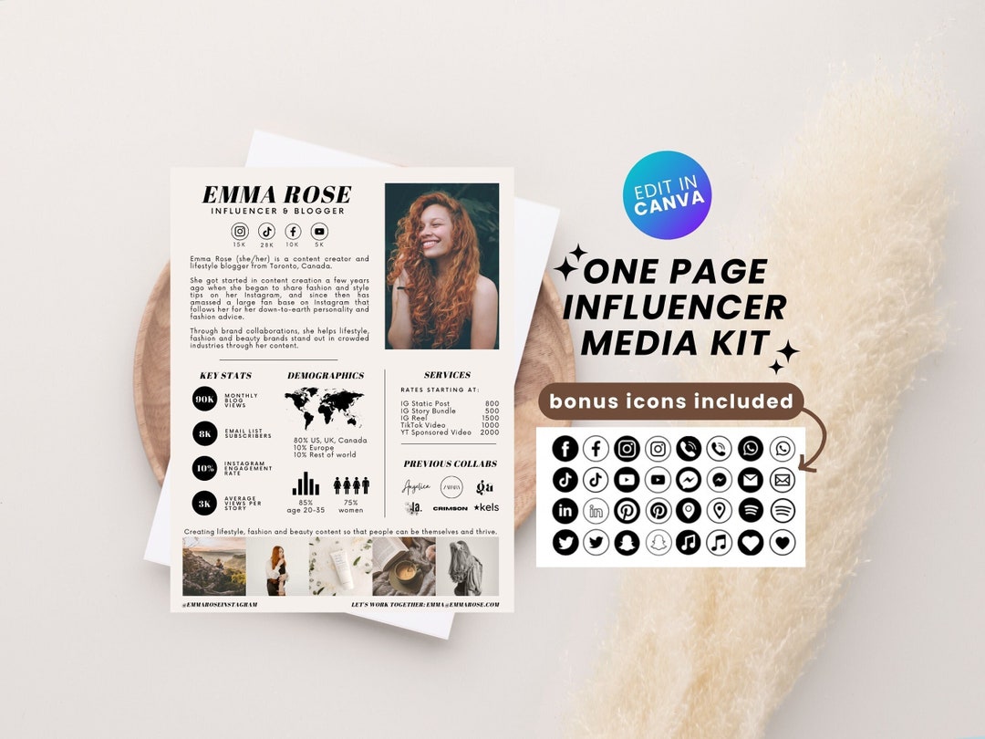 1 Page Media Kit Canva Template, Media Kit Tiktok Instagram, Media Kit ...
