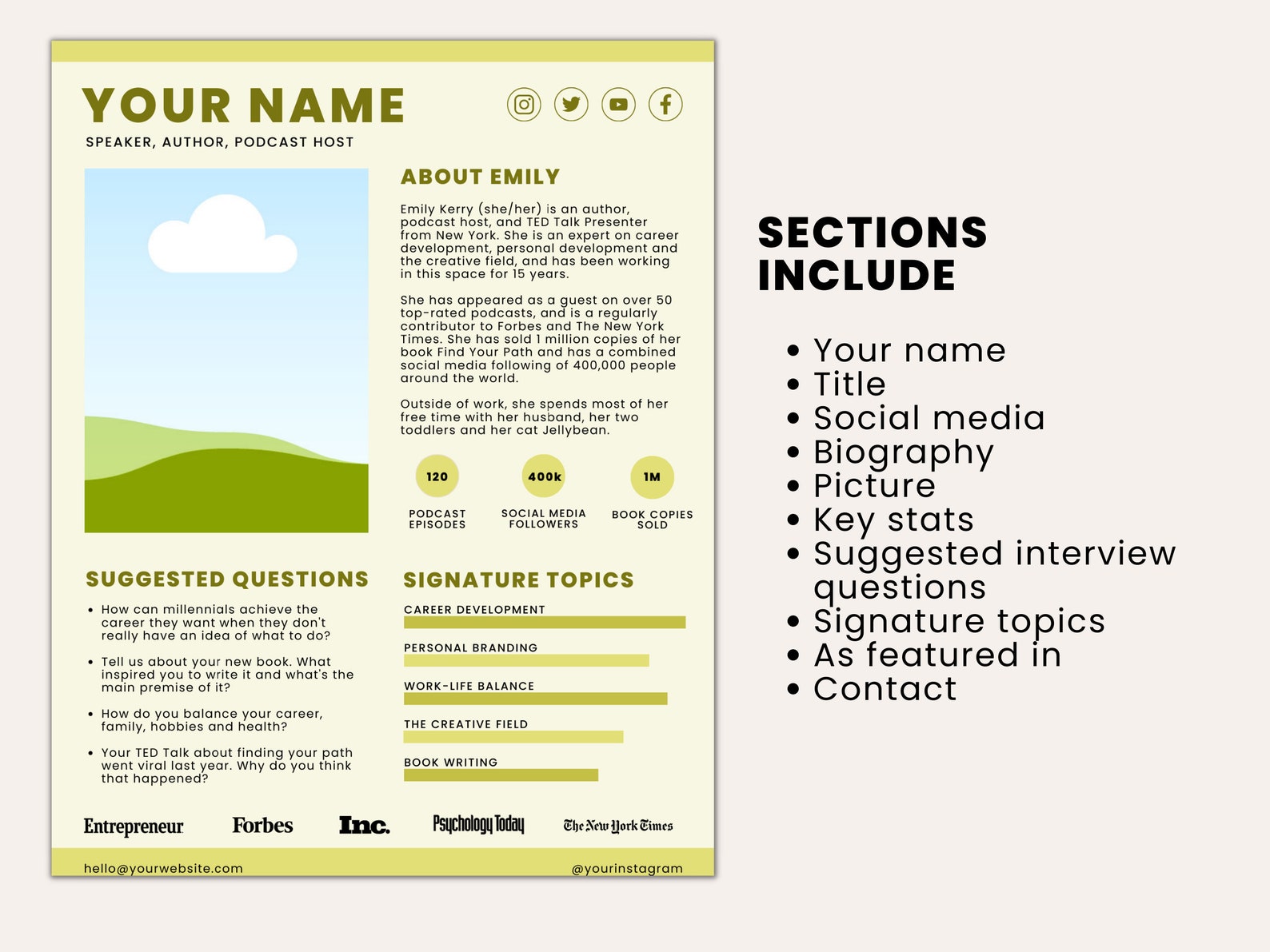 Podcast Guest One Sheet Template, Podcast Guest Template, Speaker Sheet, Speaker One Page ...