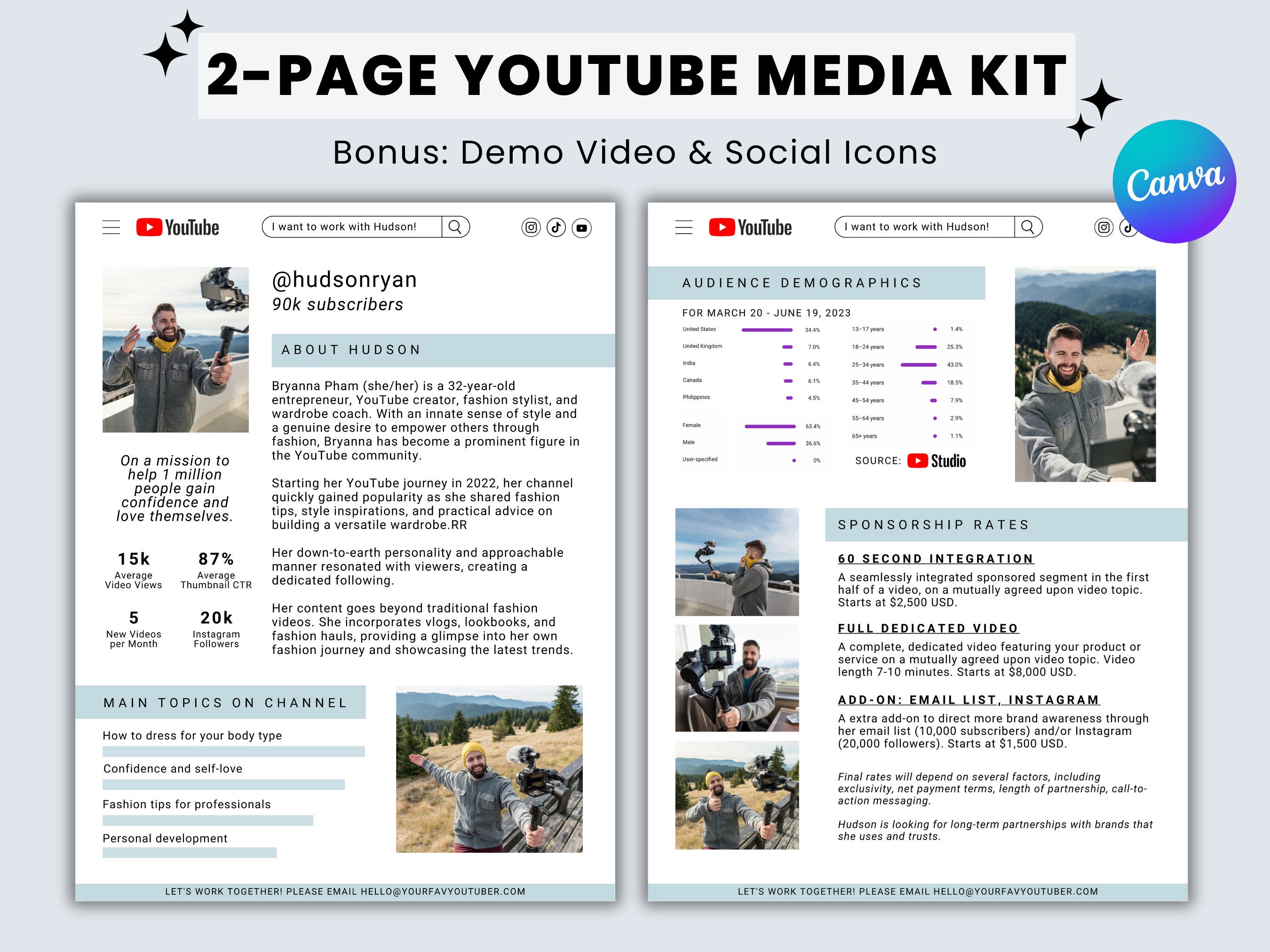 Youtube Media Kit Canva Template Youtuber Press Kit Youtube - Etsy