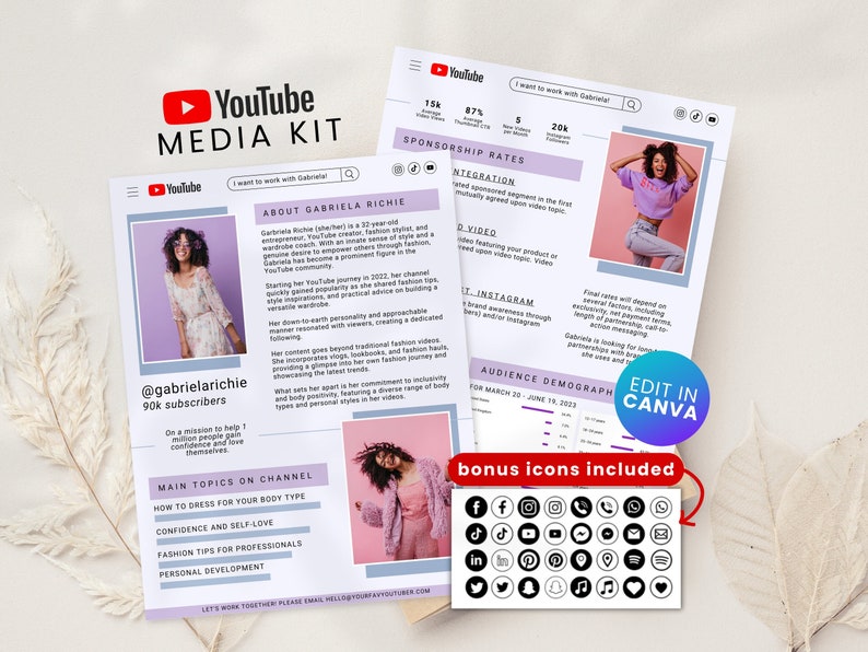 Youtube Media Kit Canva Template Youtuber Press Kit Youtube Channel ...