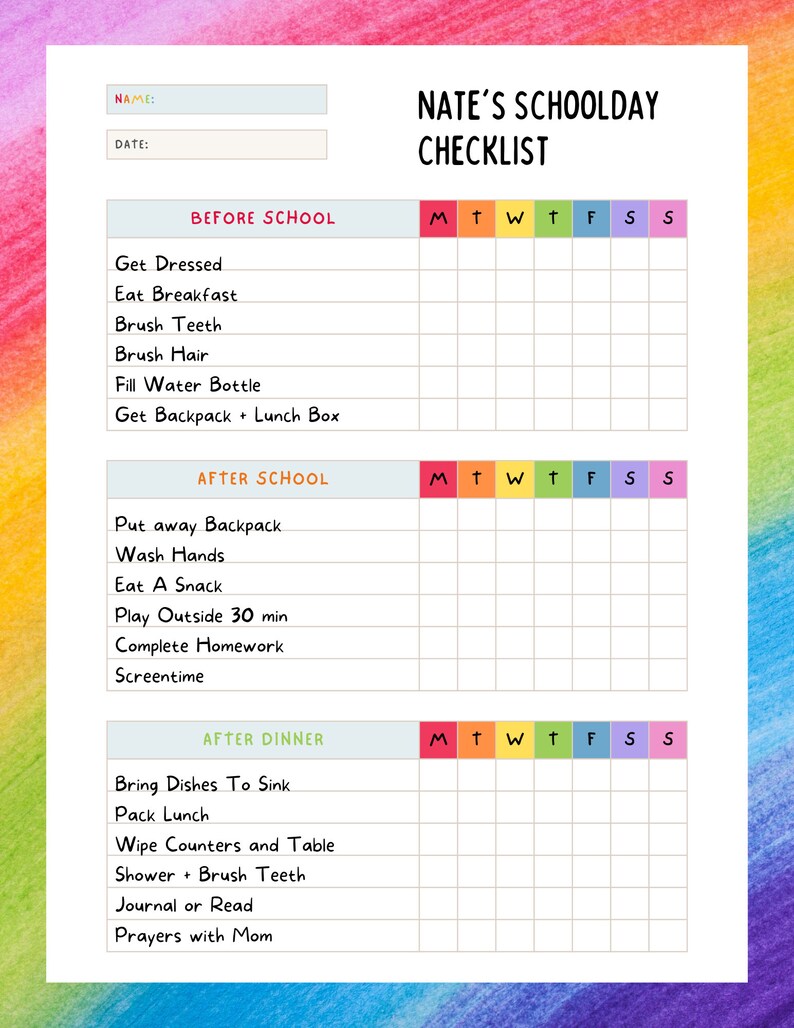 Kids Daily School Schedule Checklist Digital Download/printable - Etsy