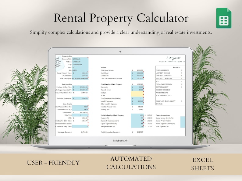 Real Estate Excel Template Rental Property Calculator Real Estate Agent ...