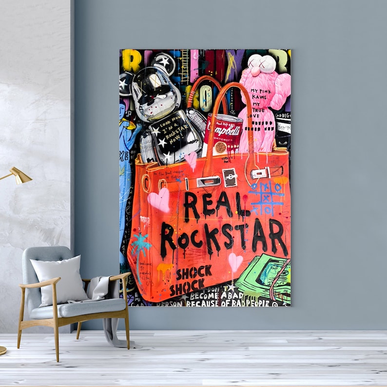 Real Rockstar Birkin Painting | Banksy Style Wall Art | Original ...