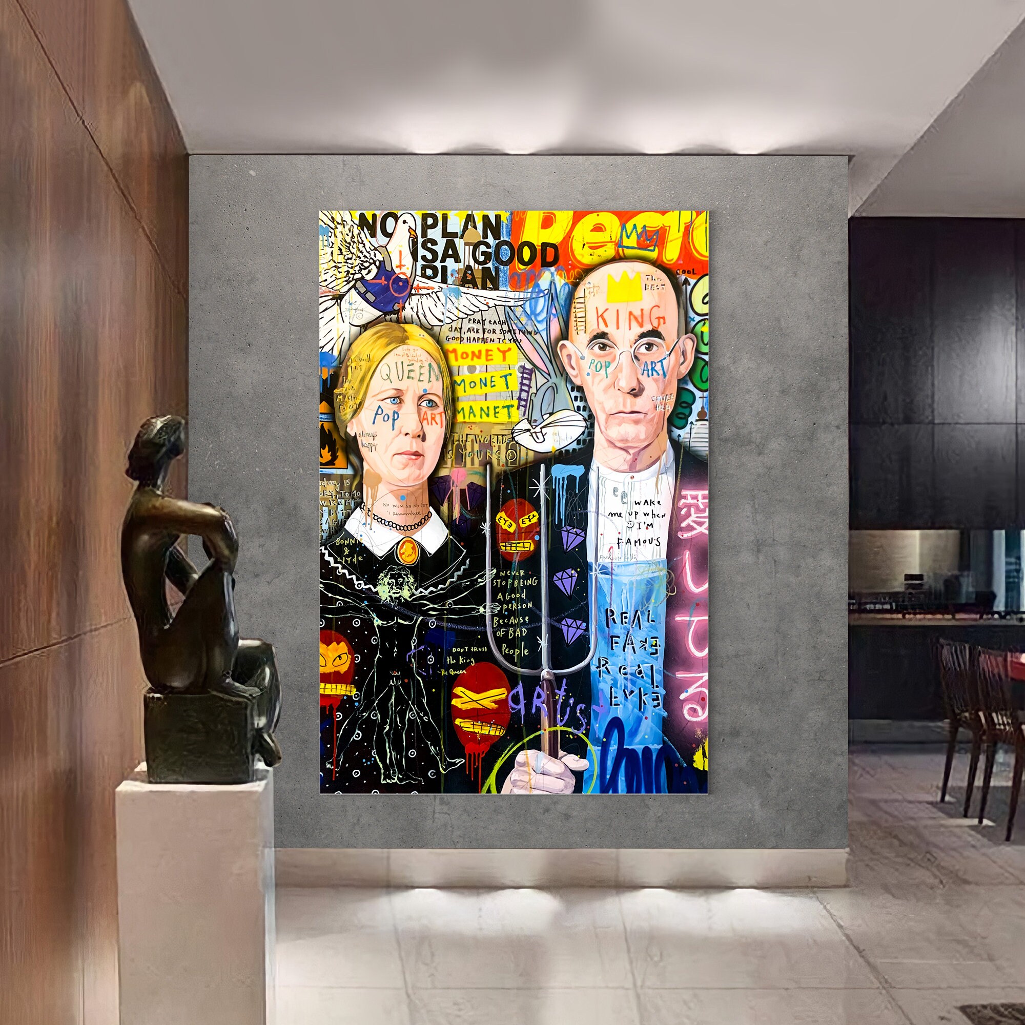 American Gothic Pop Art Painting Banksy Style Wall Art Original ...