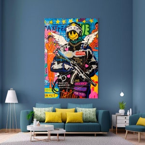 Happy Cops Painting | Banksy Style Wall Art | Original Painting | 100% ...