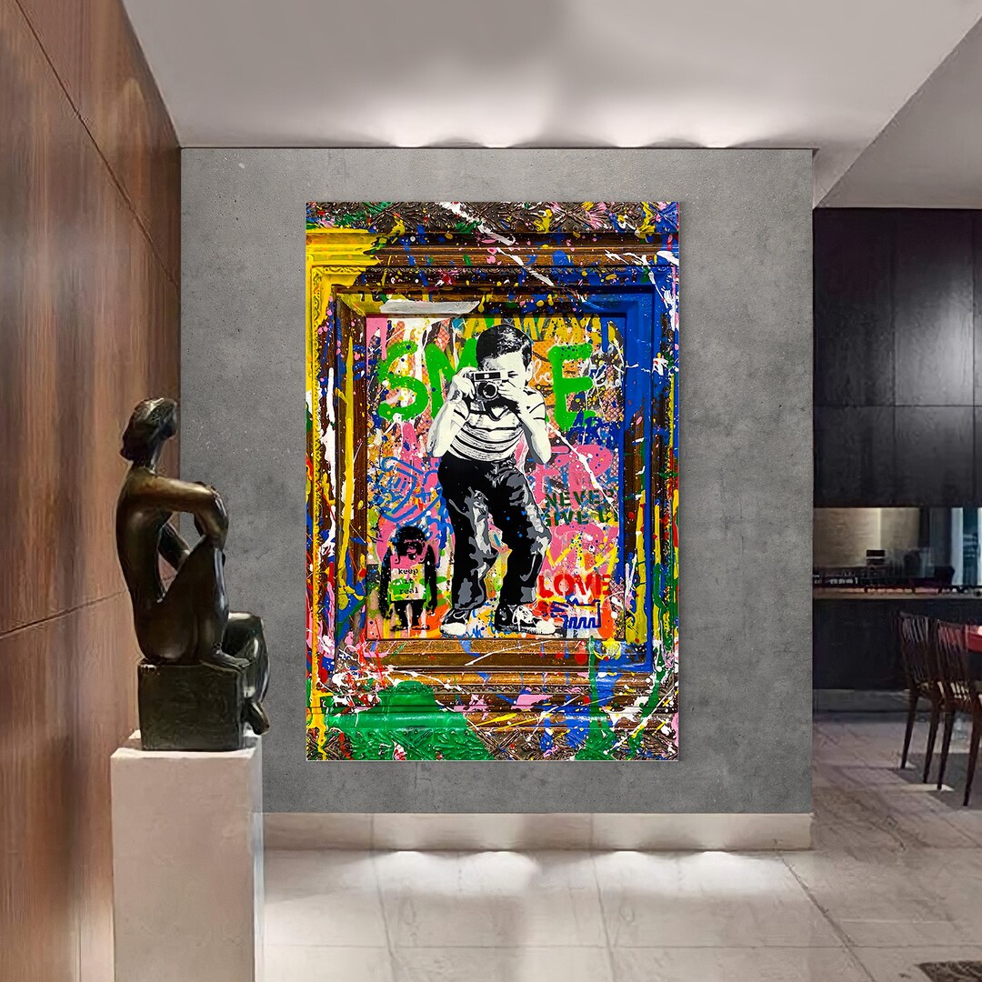 Photo Kid Oil Painting | Banksy Style Wall Art | Original Painting ...