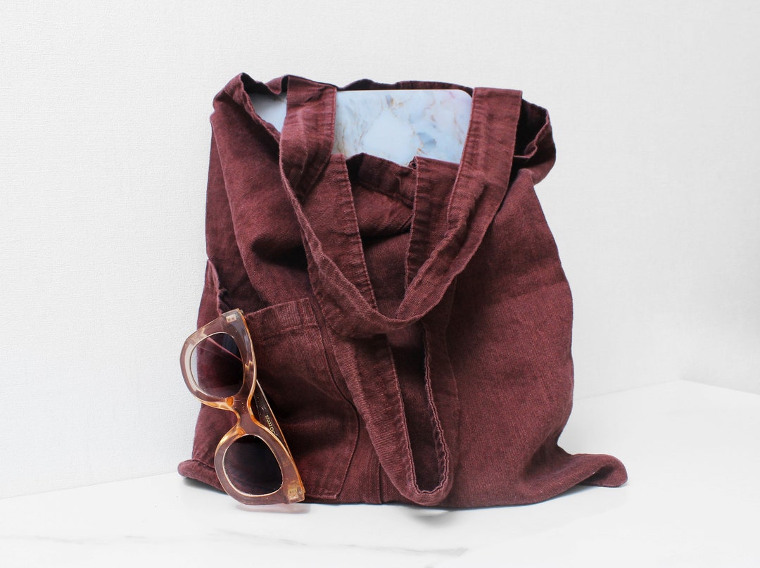 Eco-friendly Linen Tote Bag With Pockets | Organic Linen Shopping Bag ...