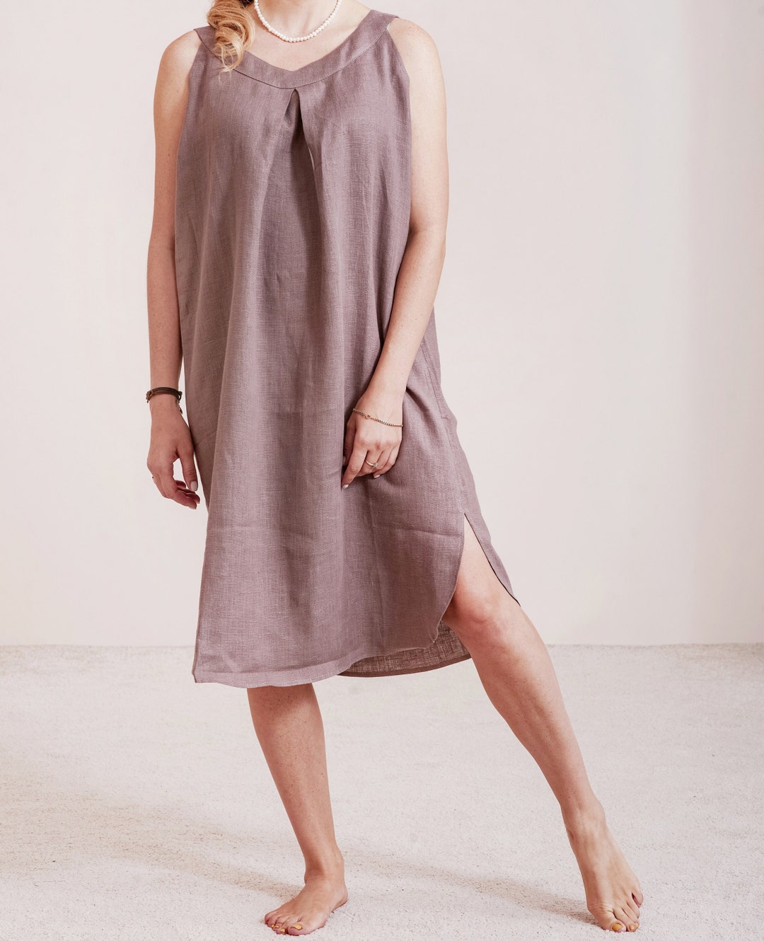 Sleeveless Linen Slip Dress: Custom Size Organic Nightgown - Etsy