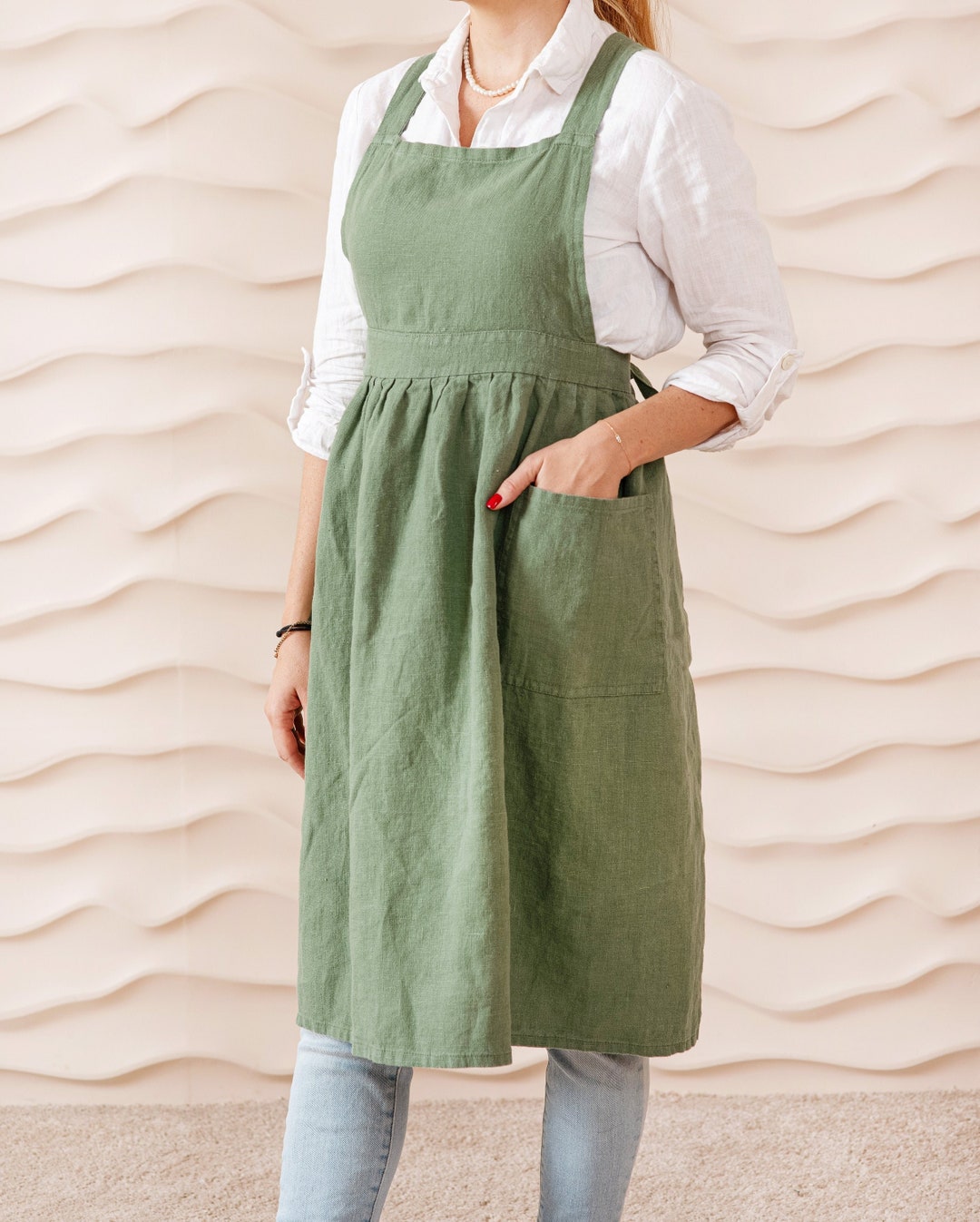 Linen Pinafore Apron Dress With Pockets. Pinafore Linen Apron for Women ...