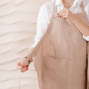 Adjustable Linen Apron With Pockets, Natural Apron for Women ...