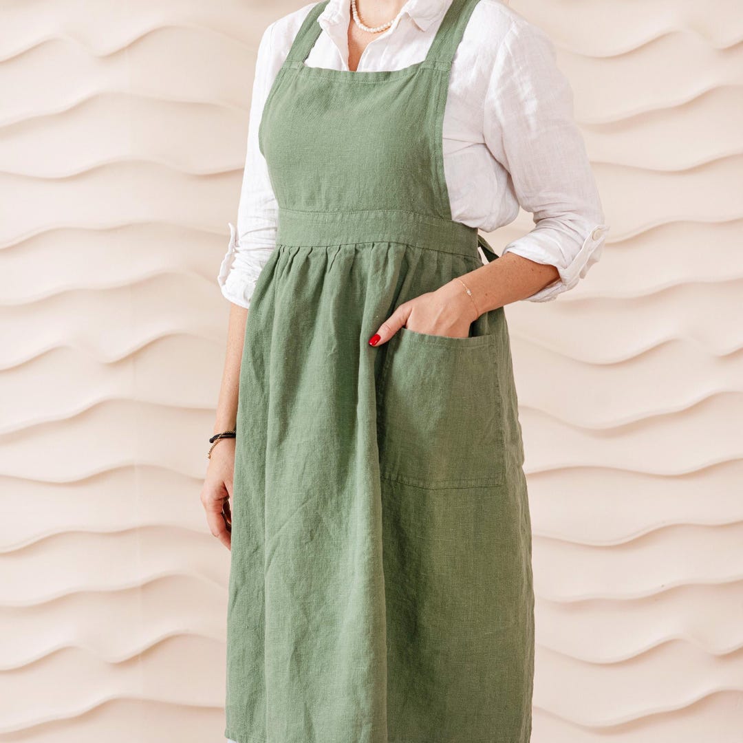 Linen Pinafore Apron Dress With Pockets: Retro Stonewashed Linen - Etsy