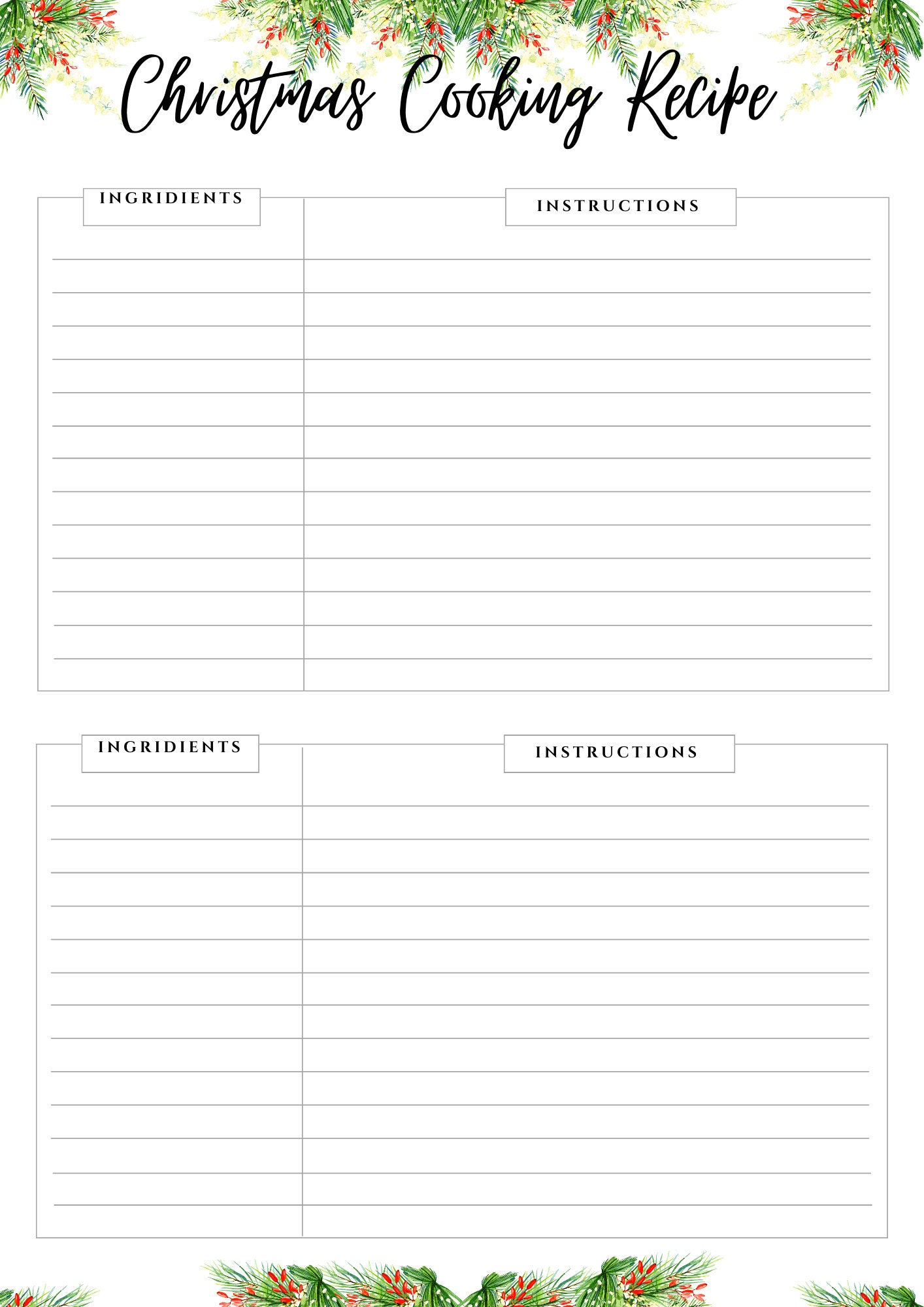 Christmas Meal Planner, Christmas Dinner Planner, Printable Christmas ...