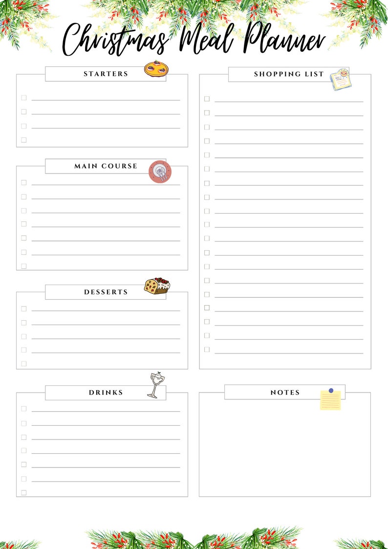 Christmas Meal Planner, Christmas Dinner Planner, Printable Christmas ...