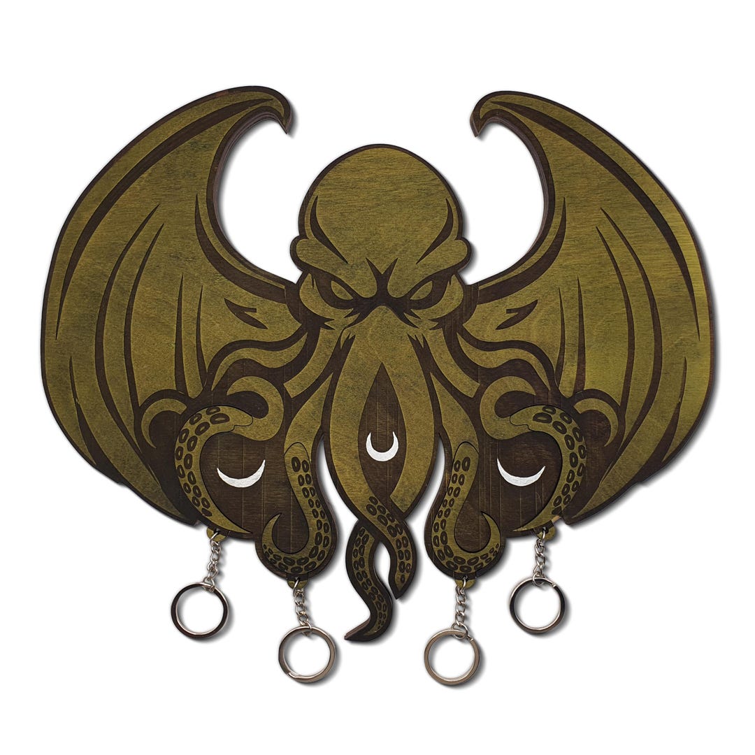 Cthulhu Wooden Keyholder + 5 Keychains - Etsy