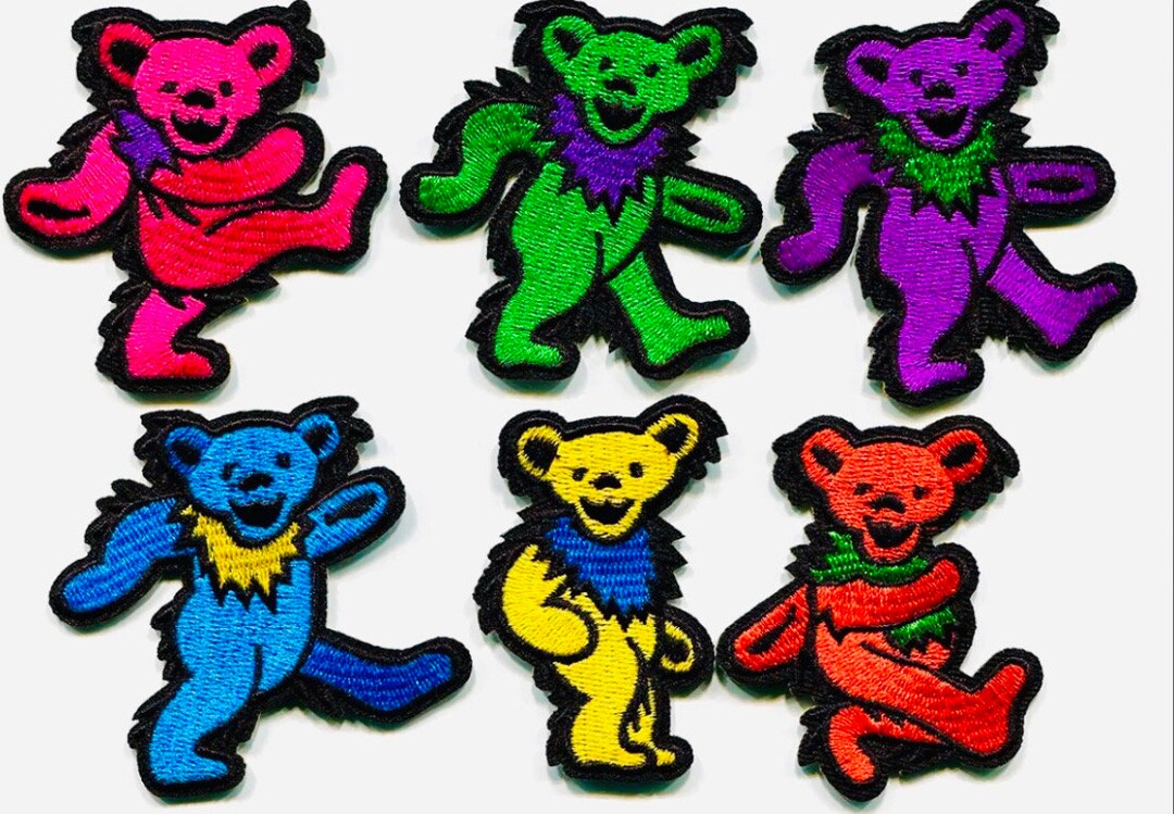GRATEFUL DEAD Dancing Bears Patch Iron on Ready Colored Bear Stealie ...