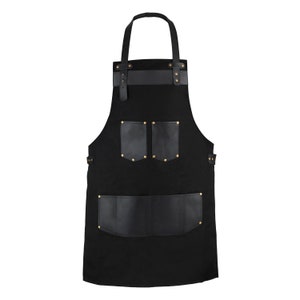 Top Grain Leather Black Canvas Crossbody Apron Butcher Apron - BBQ ...