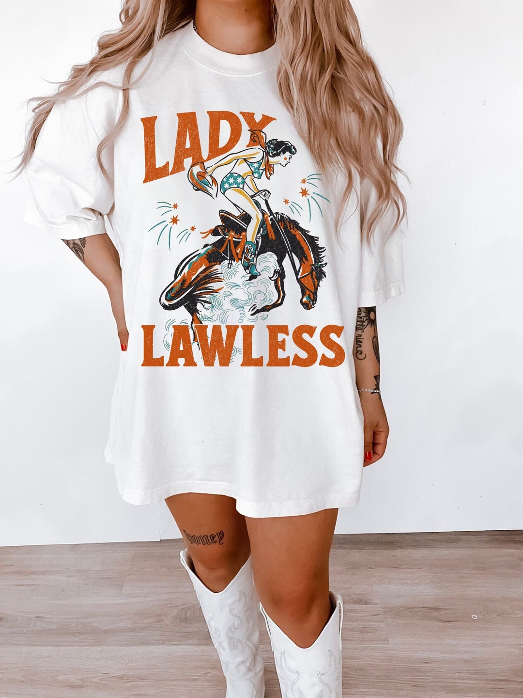 Lady Lawless Tee Comfort Colors® Horseback Cowgirl Shirt Retro Western ...