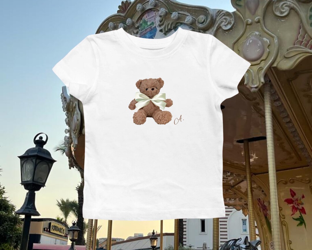 Teddy With Bow Coquette Baby Tee, Trending Full Length Baby Tee for ...