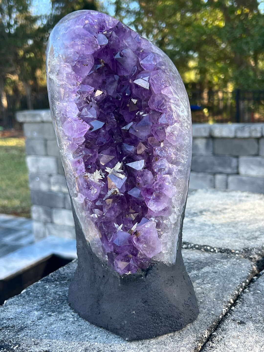 Amethyst Crystal Cluster With Calcite on Base With Polished Sides ...