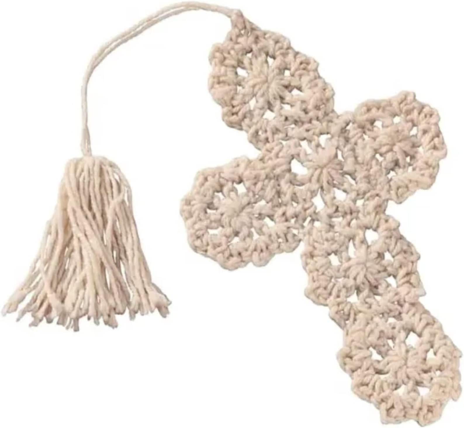Crocheted Cross Bookmark With Tassel: Starched Cotton, Religious Gift ...