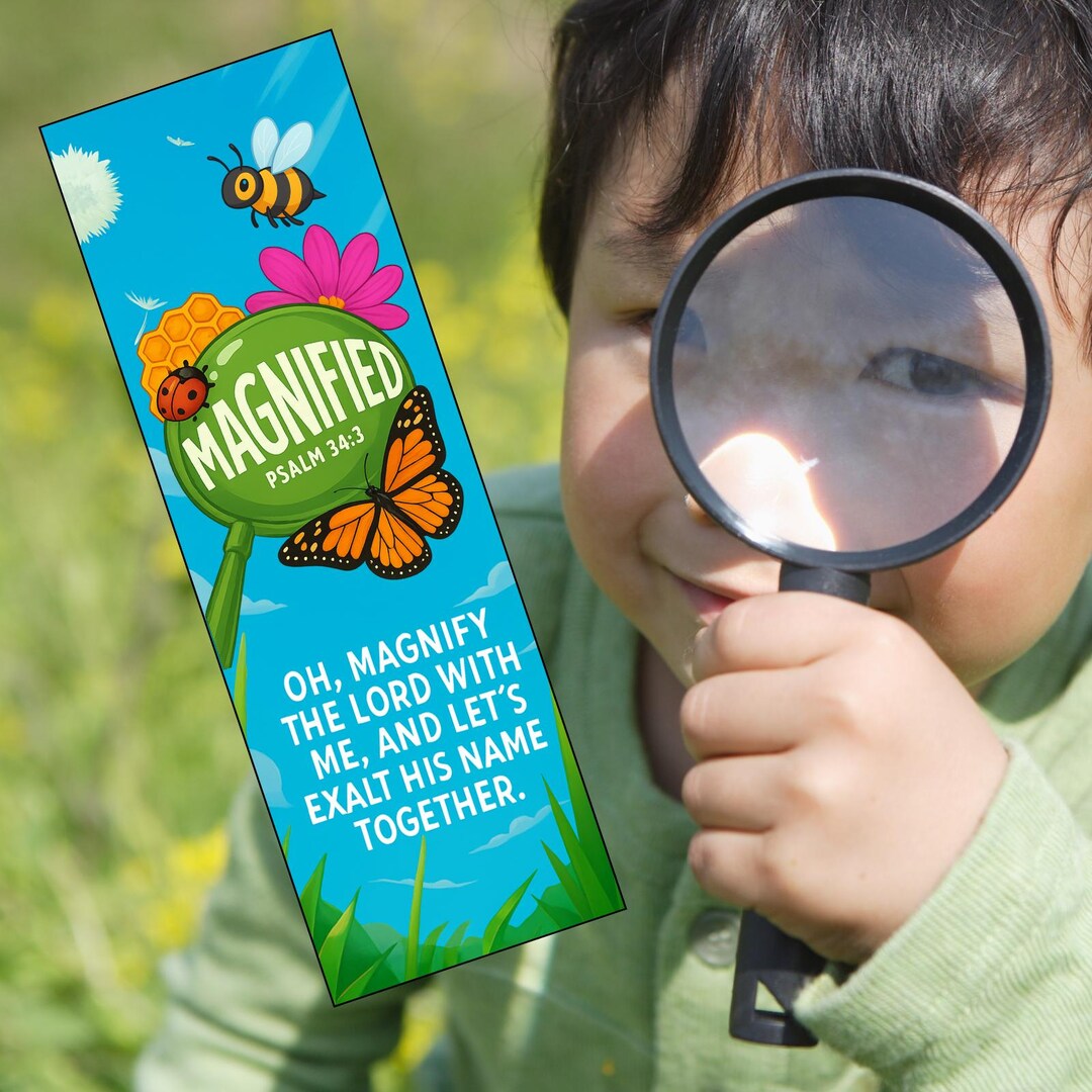 100 Magnified Psalm 34:3 VBS Bookmarks – Vacation Bible School Magnify Theme – Church Handouts ...