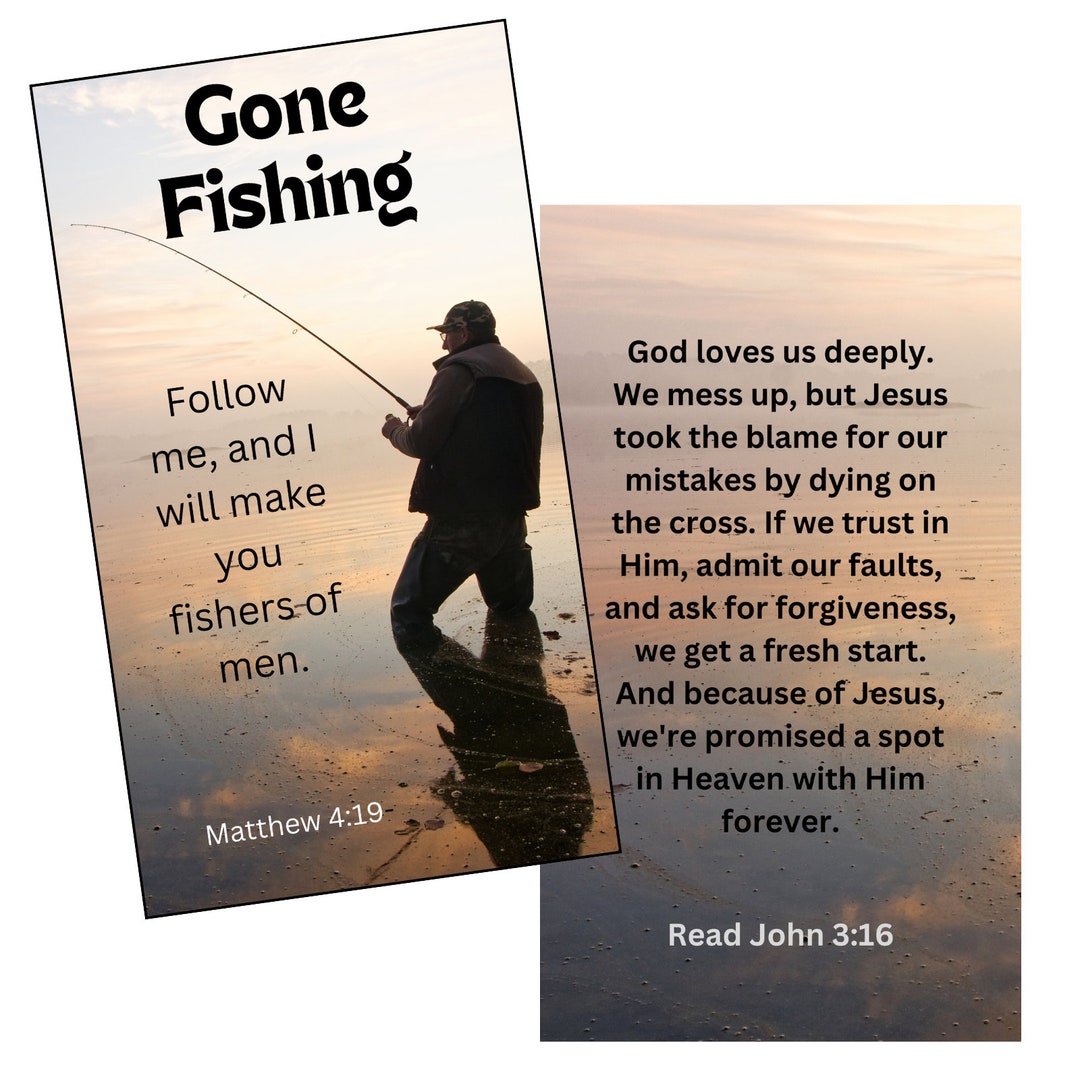 50 Count 3.5" by 2" Inspirational Gone Fishing Scripture Quote Bible ...