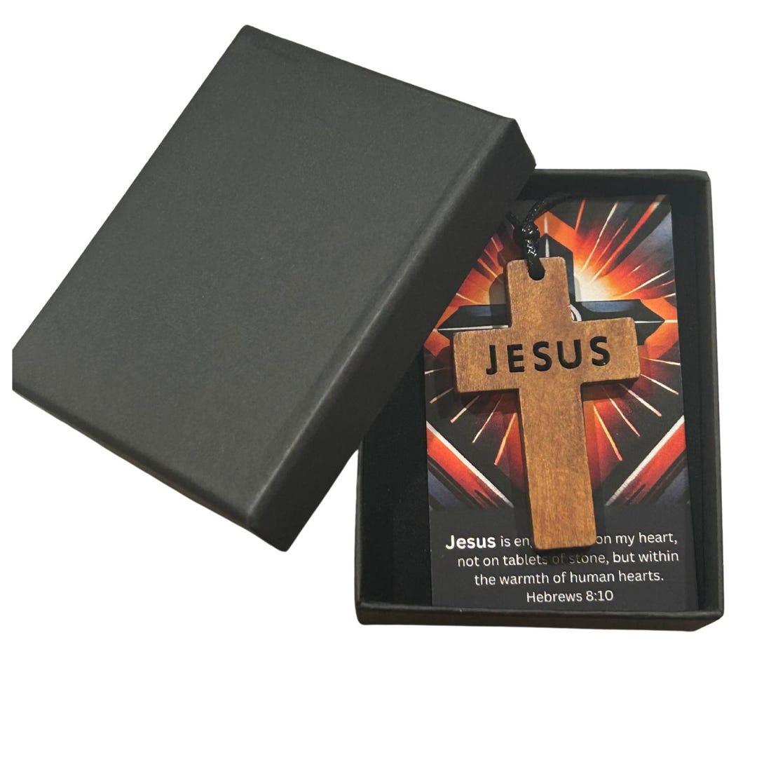 Jesus Wooden Easter Cross Necklace for Men – Christian Gift With Prayer ...