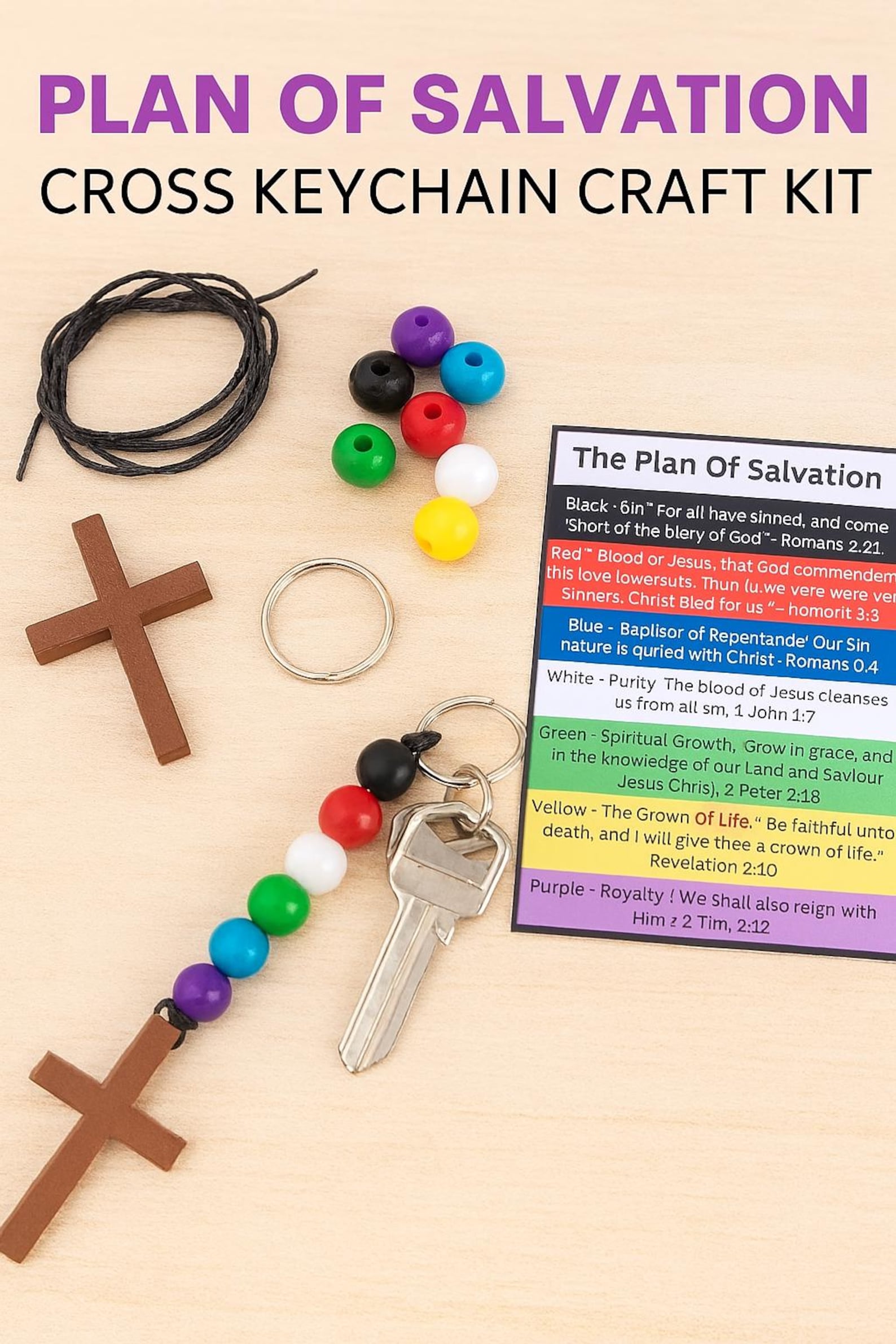 Plan of Salvation Cards With Colors of Faith Cross Keychain Craft Kit ...