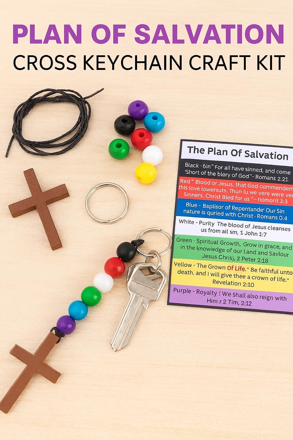 Plan of Salvation Cards With Colors of Faith Cross Keychain Craft Kit ...
