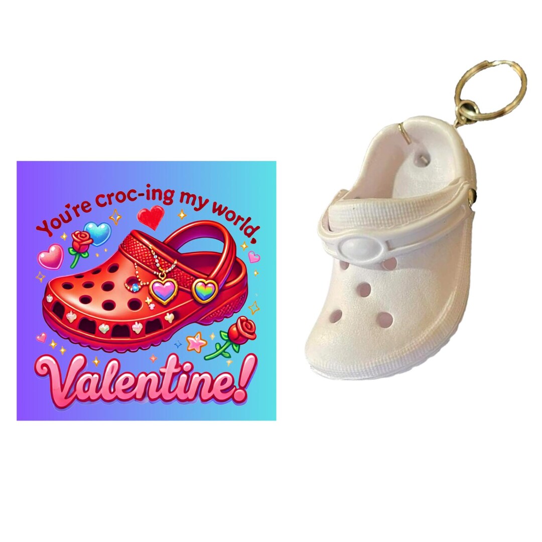 Customizable White Clog Shoe Keychains With Valentine Exchange Cards ...