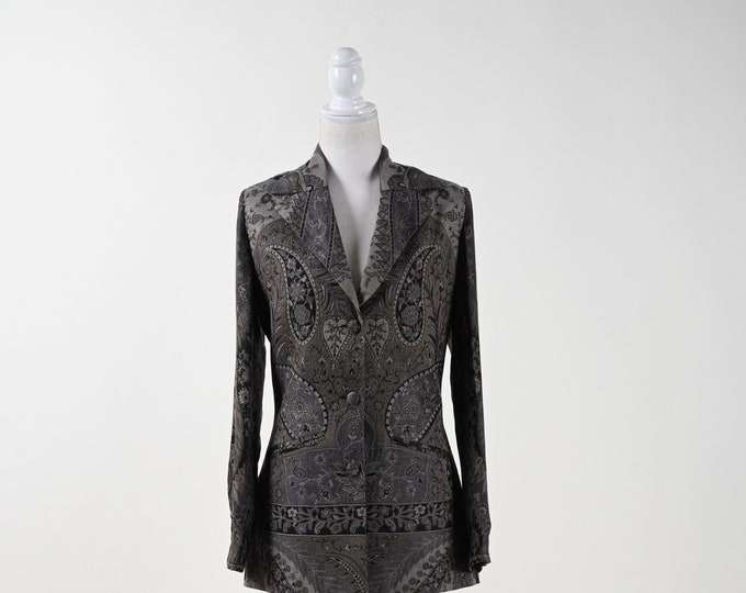 Cloud Gray Nehru Collar Silk Jacket, Jacket for Women, Paisley Cashmere ...