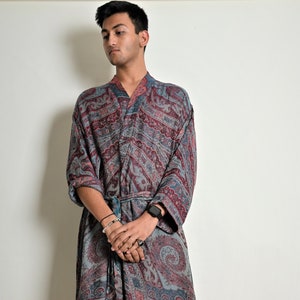 Blood Red Silk Robe for Men, Dressing Gown, Reversible Robe, Men's Long ...