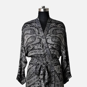 Space Black Silk Robe for Men, Dressing Gown, Reversible Robe, Men's ...