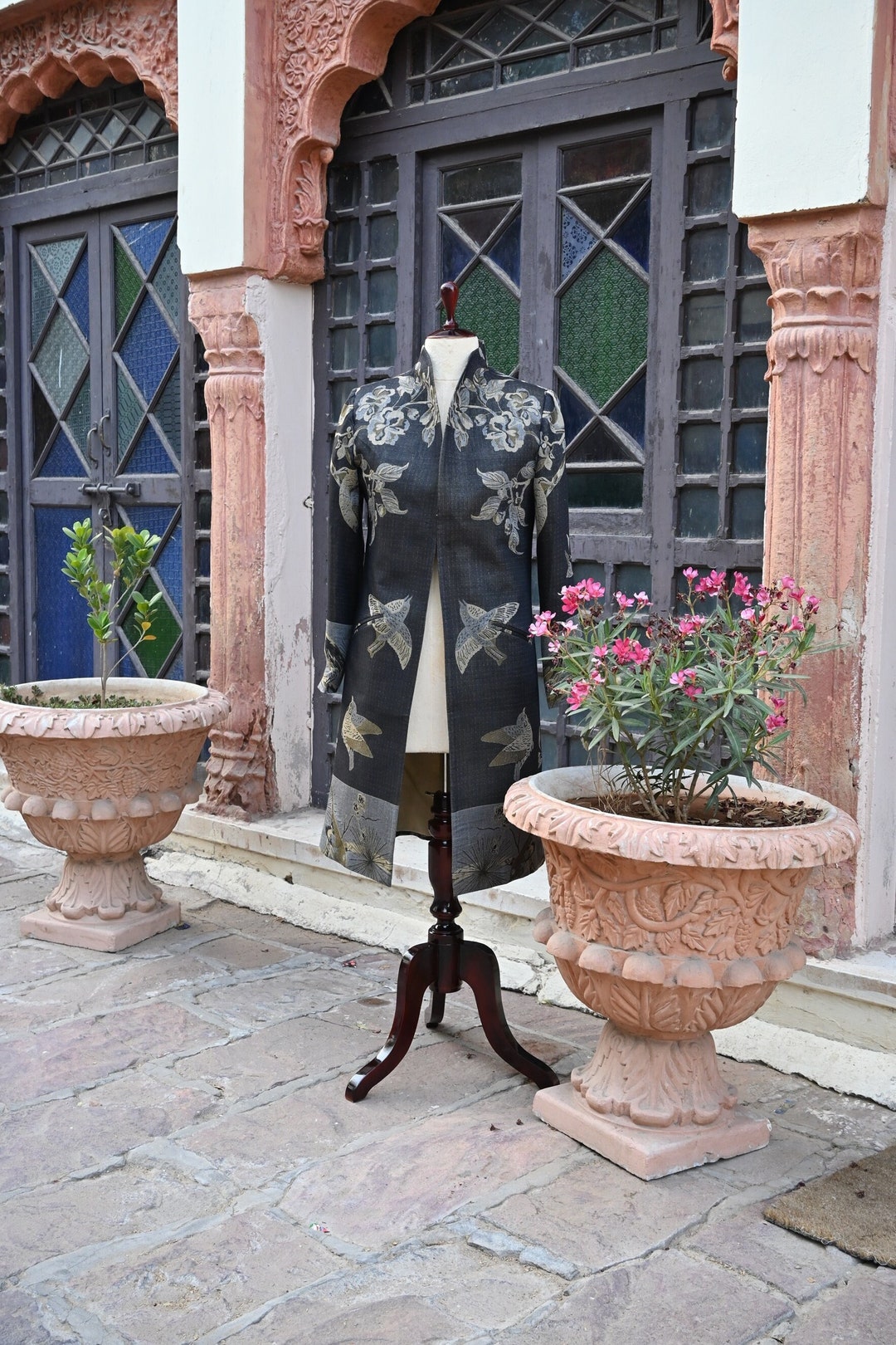 Space Black Cardigan, Bird Pattern Cashmere Coat, Women Cashmere Jacket ...