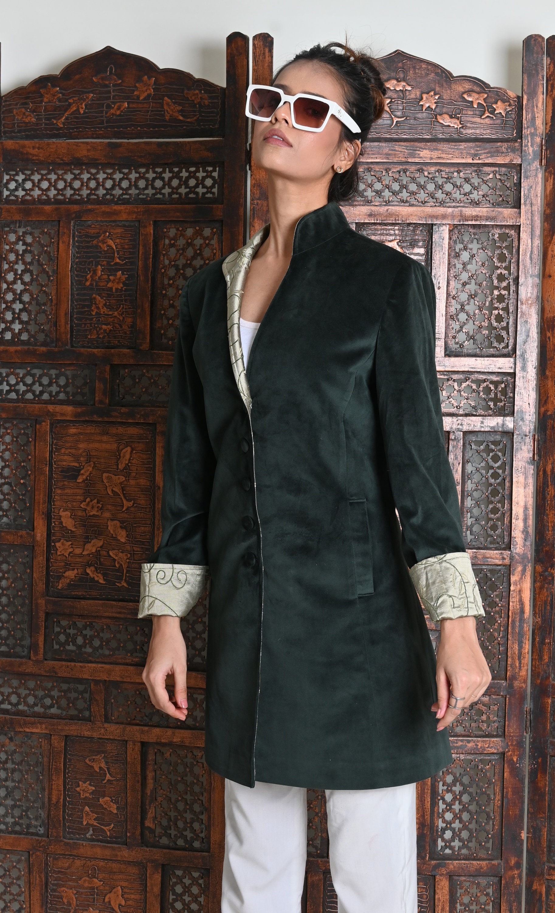 Forest Green Velvet Embroidered Coat: Handmade Silk Jacket - Etsy