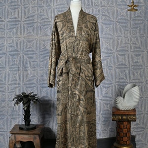 Brown Silk Robe for Men, Dressing Gown, Reversible Robe, Men's Long ...