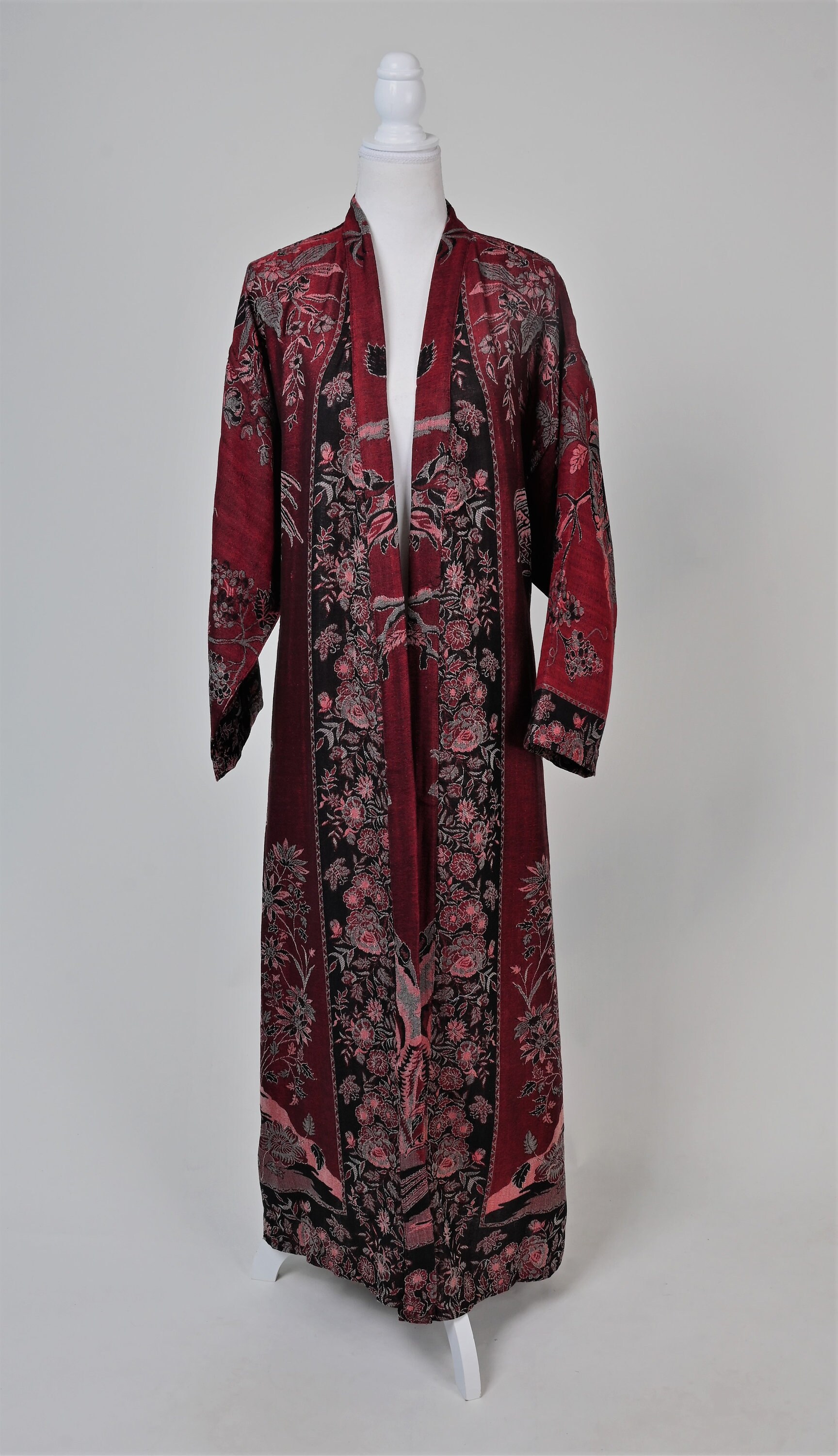 Burgundy Cashmere Dressing Gown, Jungle Design Silk Kimono Robe ...