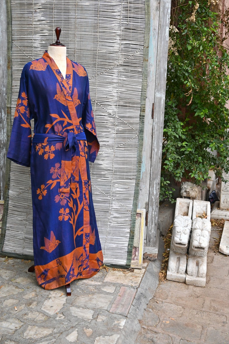 Cobalt Blue Long Dressing Gown, House Coat, Kaftan for Women, Wedding ...