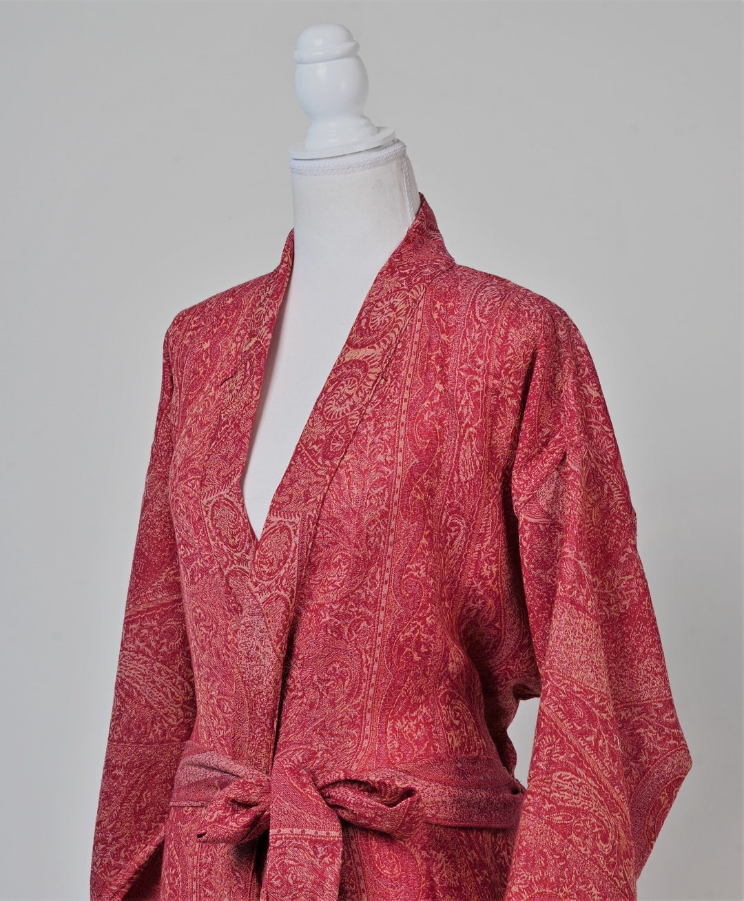 Red Long Bathrobes, House Coat, Women Dressing Gown, Paisley Design ...