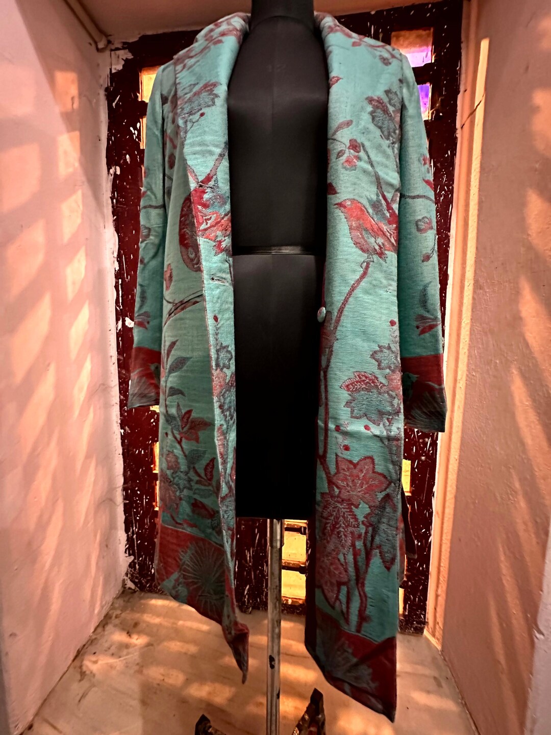 Turquoise Long Silk Coat, Women Cashmere Jacket, Paisley Cashmere Coat ...