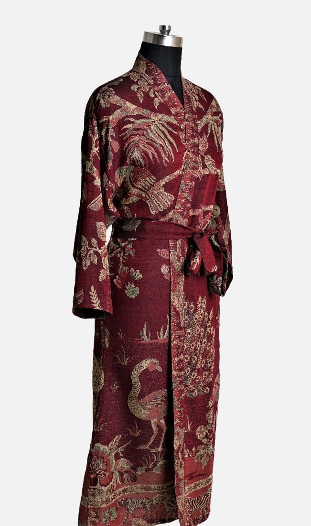 Maroon Cashmere Silk Kimono Robe: Reversible Unisex Loungewear - Etsy