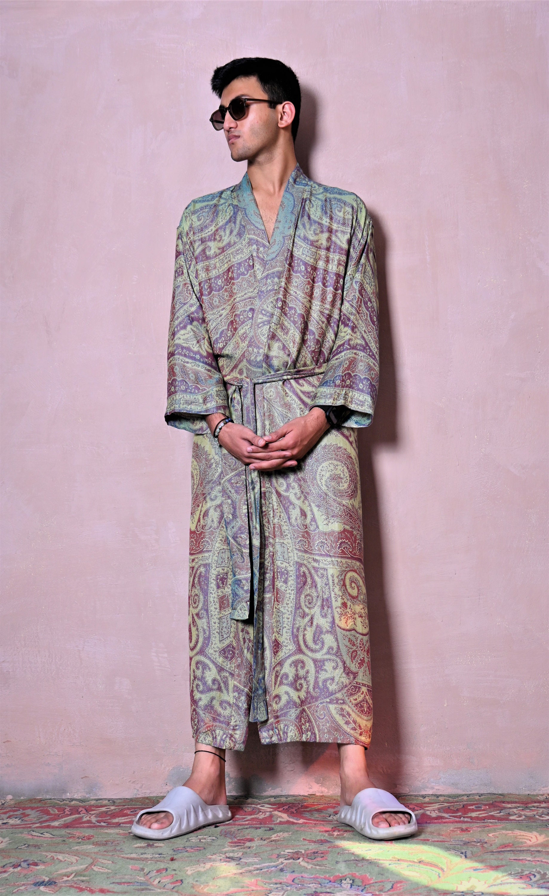 Space Black Silk Robe for Men, Dressing Gown, Reversible Robe, Men's ...